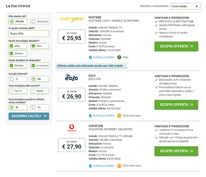 Come funziona il confronto ADSL e telefono su Segugio | Segugio.it